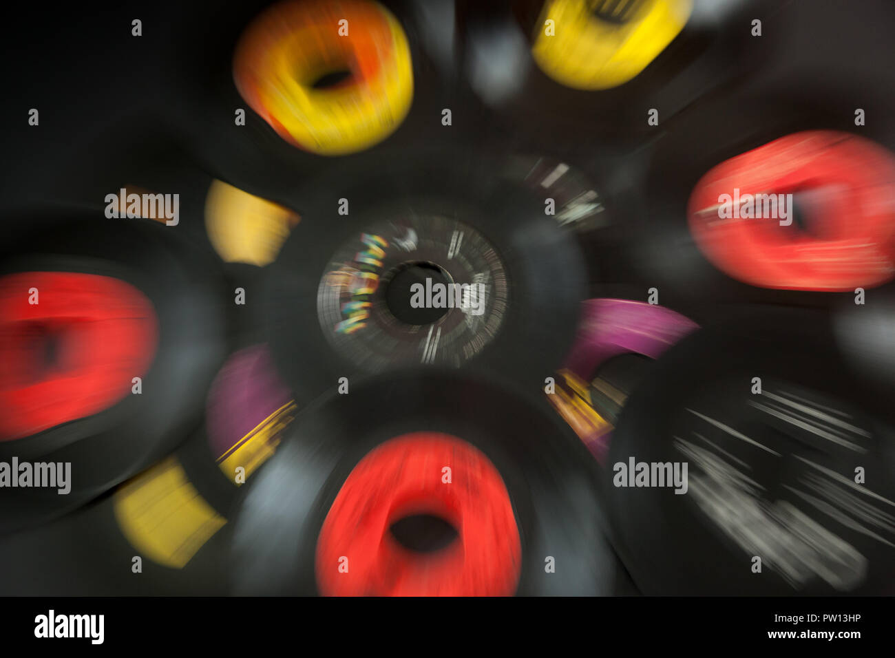 WOODBRIDGE, NEW JERSEY - October 11, 2018: A collection of 45 speed ...