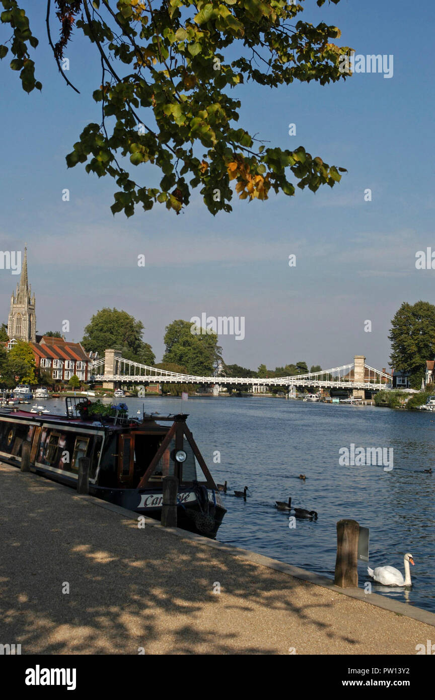 Landmark of All Saints Parish Church and Marlow suspension bridge ...