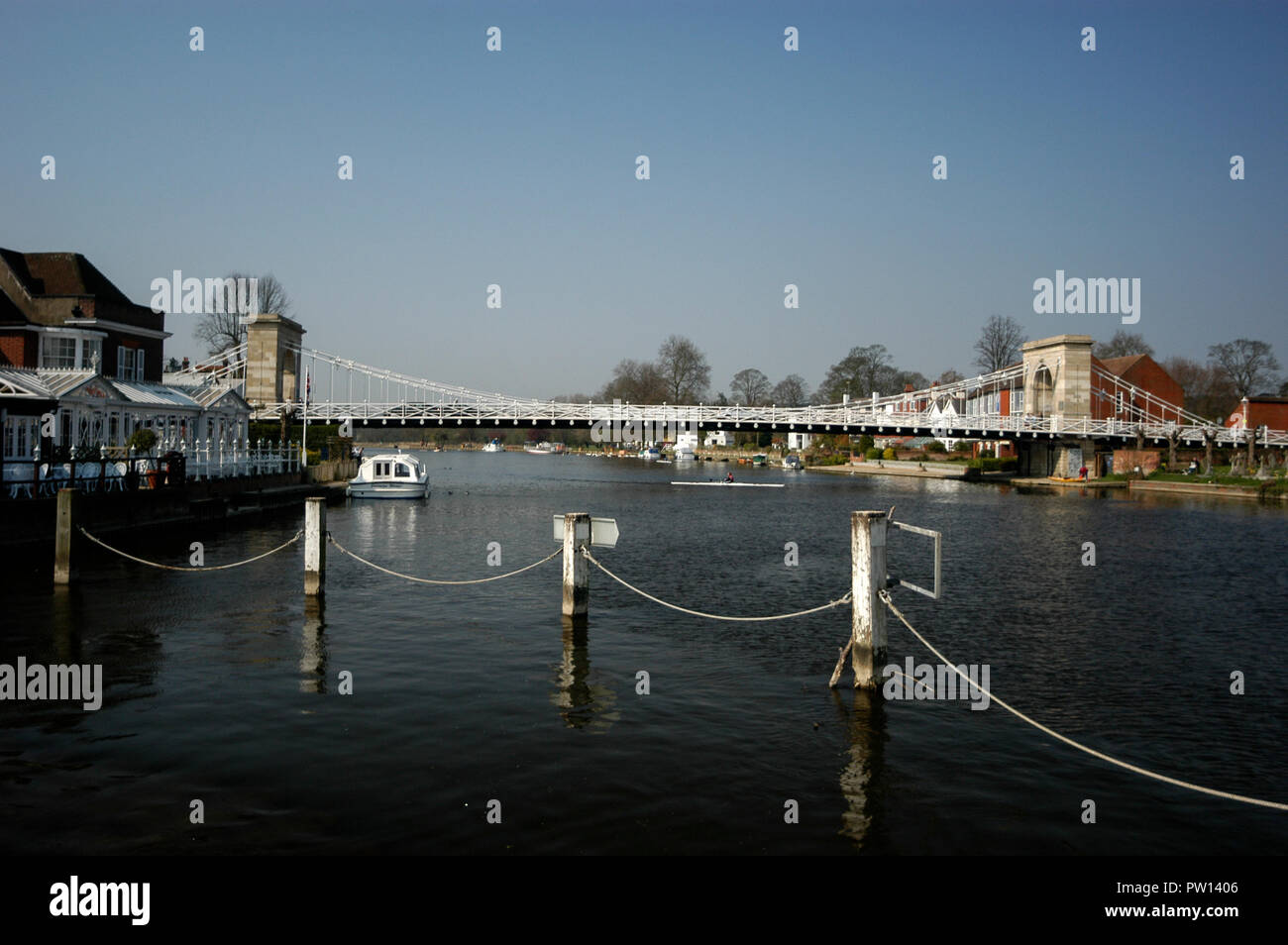 Marlow suspension bridge and part of the Compleat Angler Hotel at ...