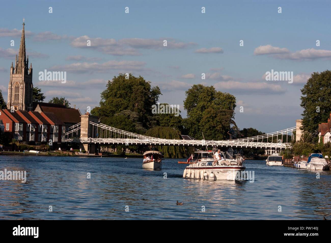 A summer scene of the river thames at Marlow in Buckinghamshire ...