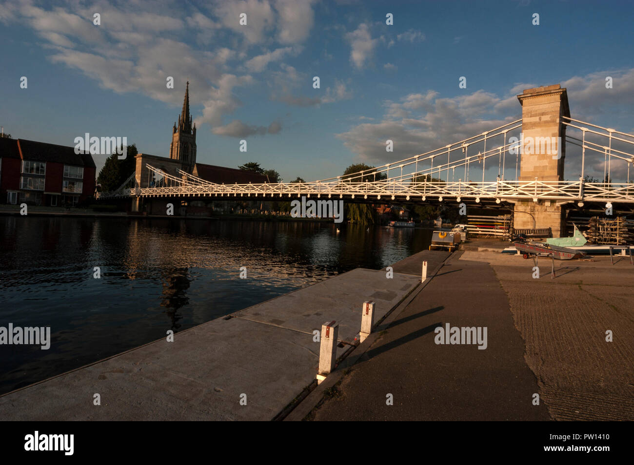 Marlow skyline of All Saints Church and the Marlow suspension bridge ...