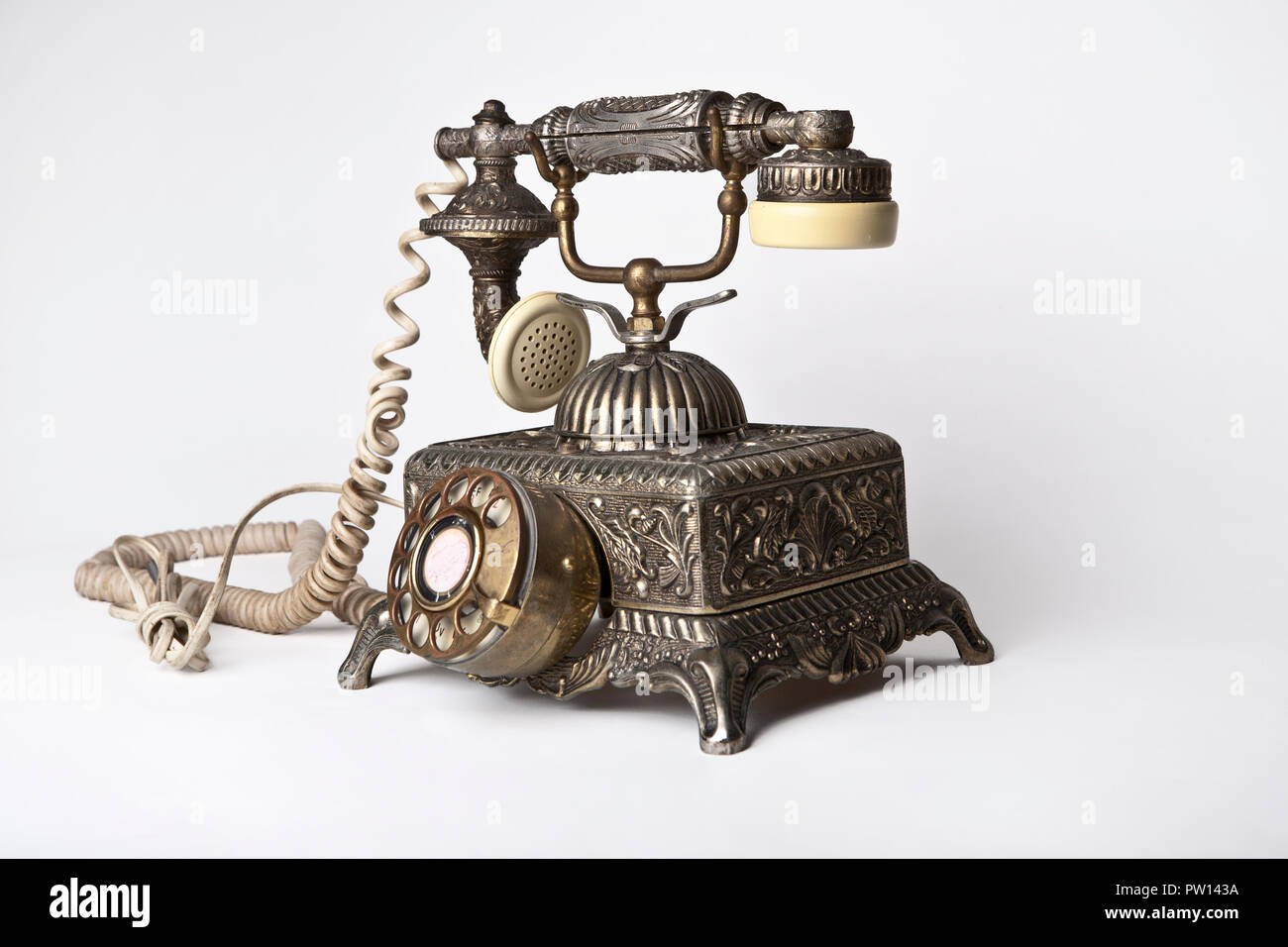 Stylish antique looking vintage telephone isolated on white Stock Photo ...