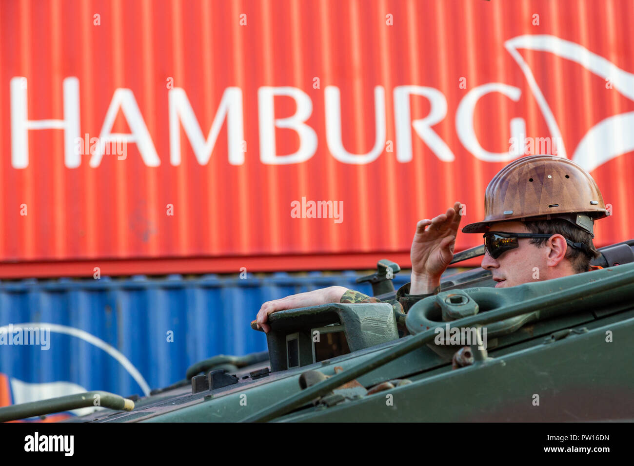 Fredrikstad, Norway. 11th Oct, 2018. A tank driver of the German ...