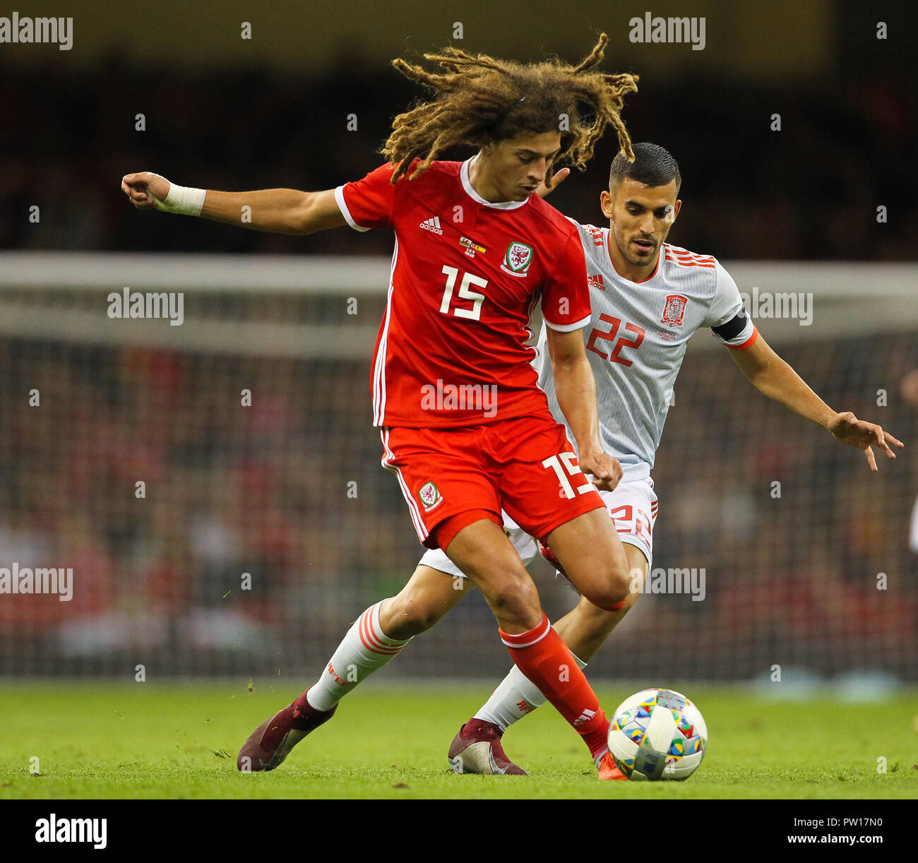 Cardiff, Wales October 11, 2018 Ethan Ampadu of Wales passes the ball ...