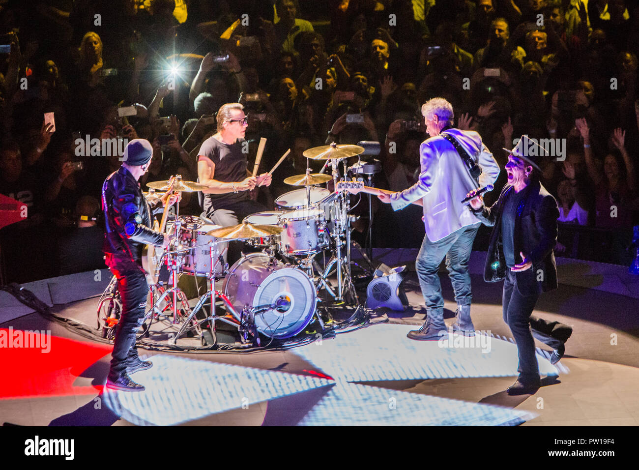 Milan Italy. 11 October 2018. The Irish rock band U2 performs live on ...