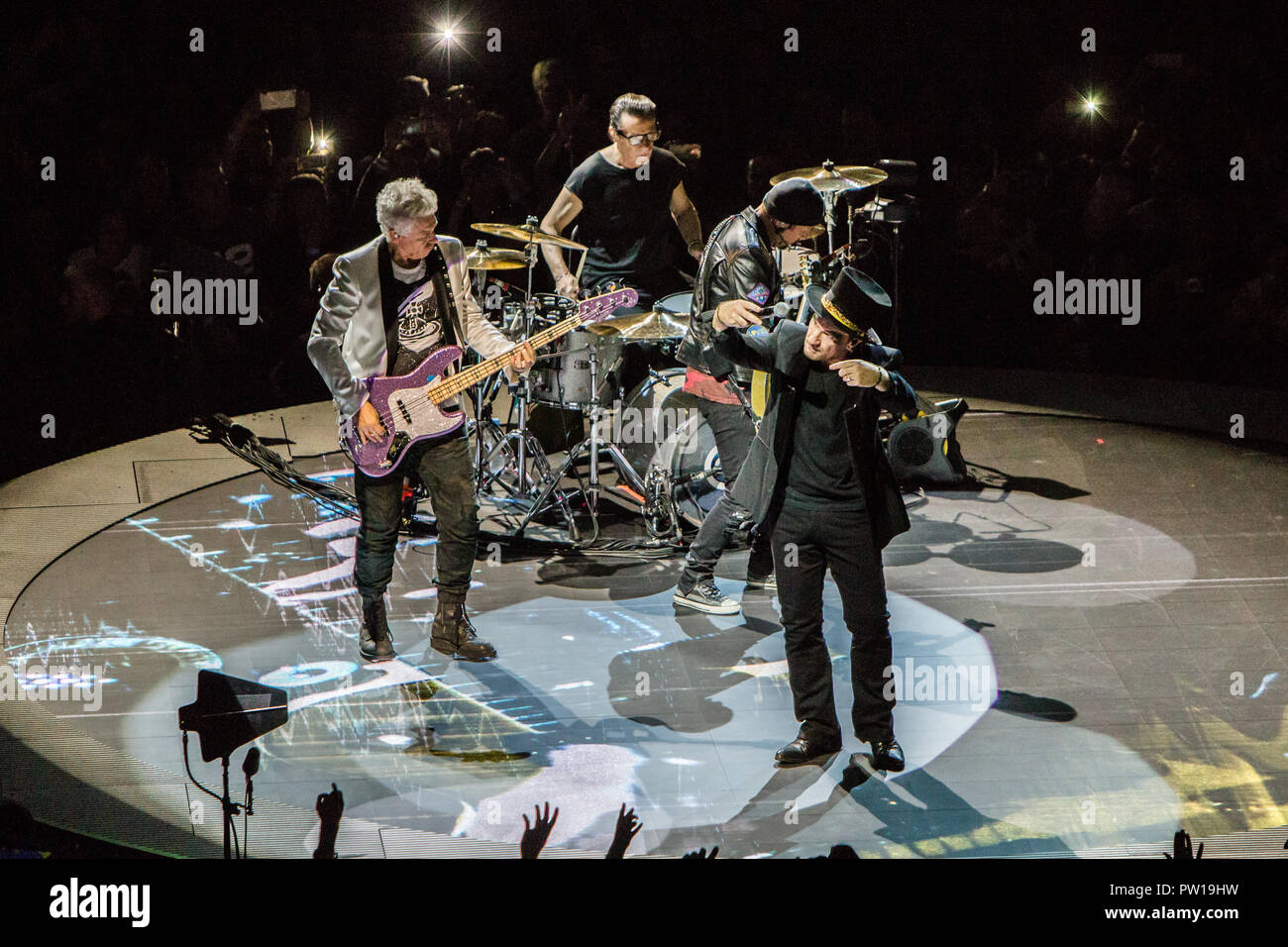 Milan Italy. 11 October 2018. The Irish rock band U2 performs live on ...