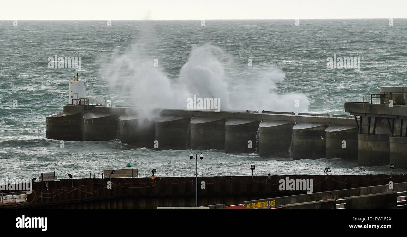Brighton UK 12th October 2018 - Waves crash over Brighton Marina today ...