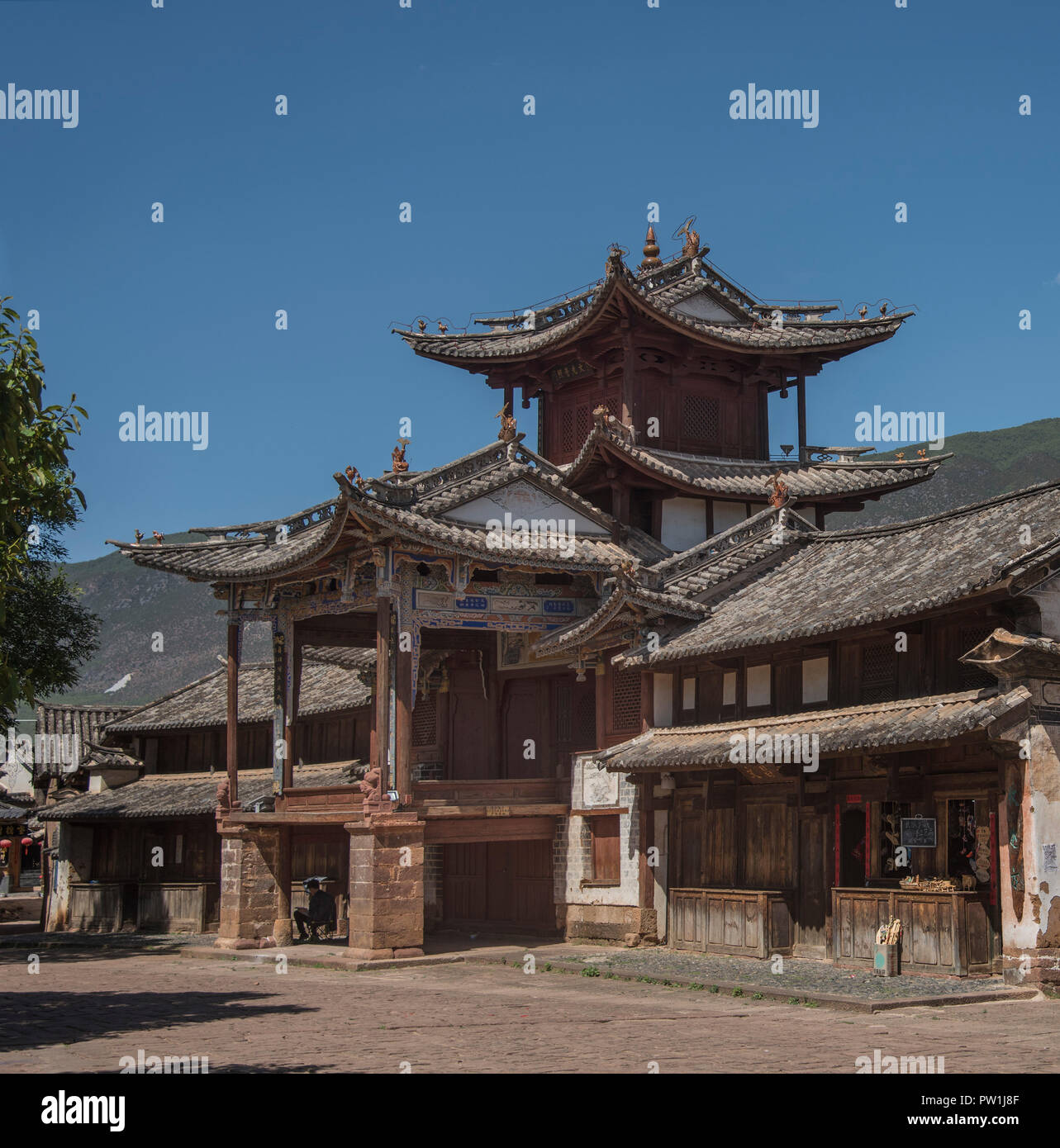 Traditional ornate Chinese building in the ancient town of Shaxi Yunnan ...