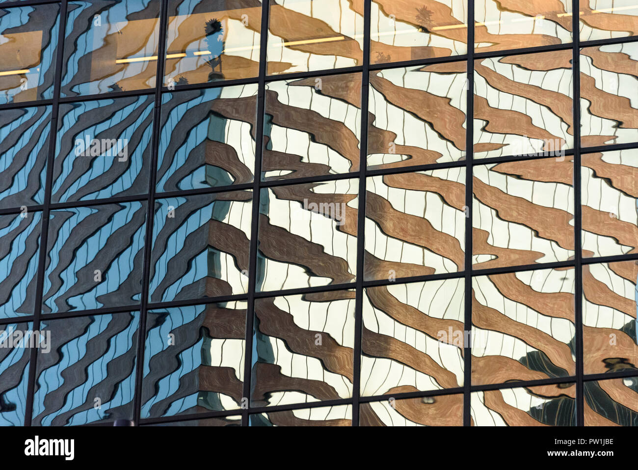 10-2018 Manhattan, New York. Office buildings reflected in the windows ...