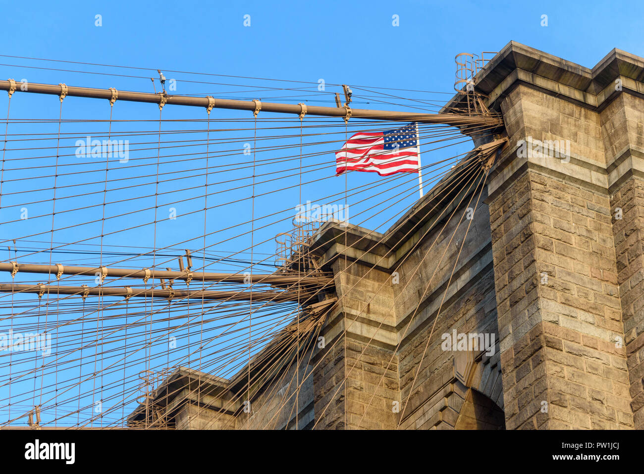 10-2018 Brooklyn, New York. The United States of America flag flies ...