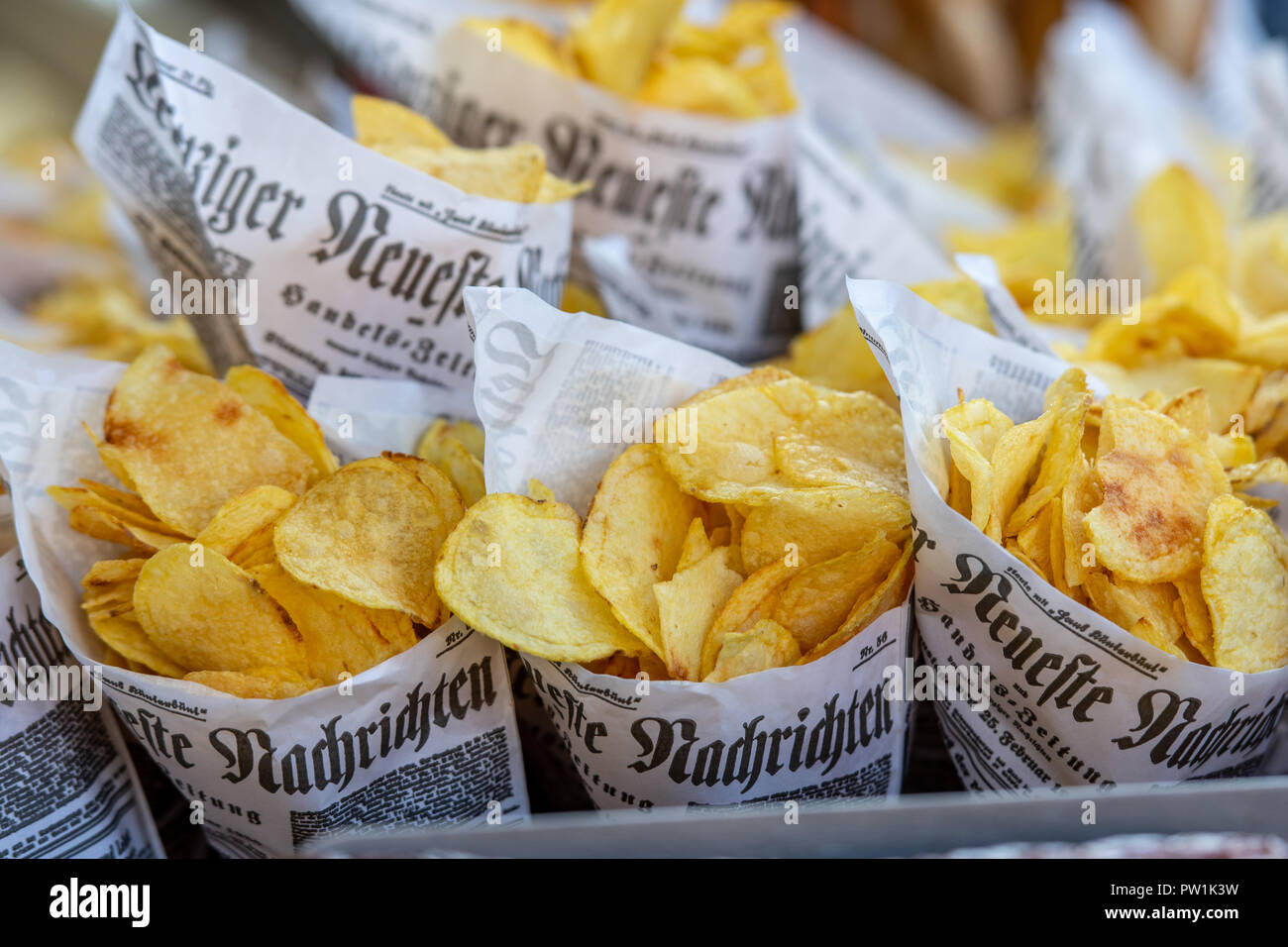 Close up view of fried potato chips in Prague - Czech Republic Stock ...