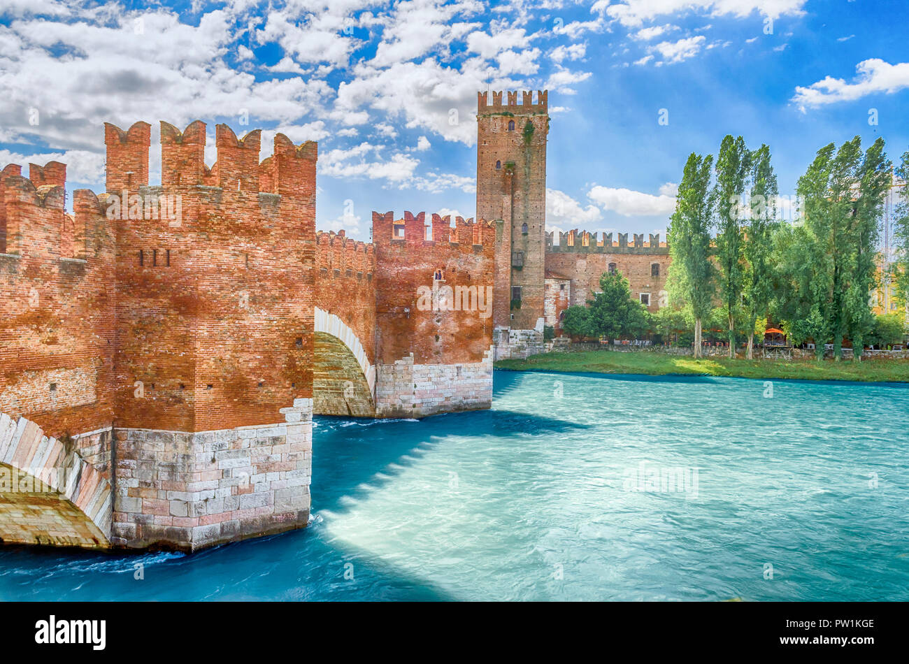 Castelvecchio Bridge, aka Scaliger Bridge, iconic landmark in Verona ...