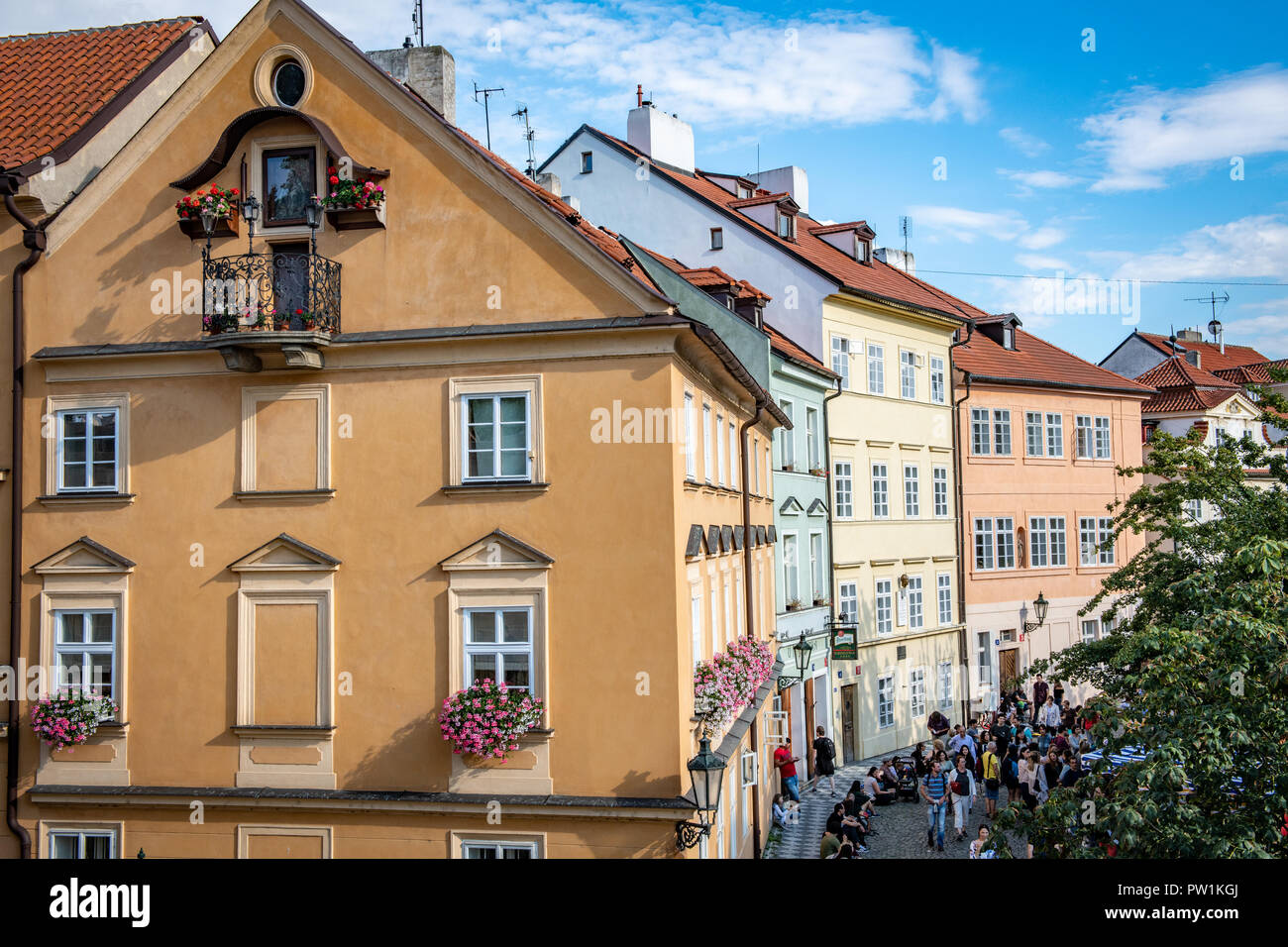 Colorful houses and scenic street in Prague - Czech Republic Stock ...