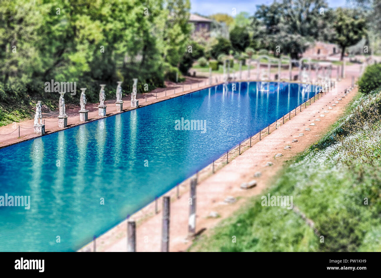 The Ancient Pool called Canopus, surrounded by greek sculptures in ...