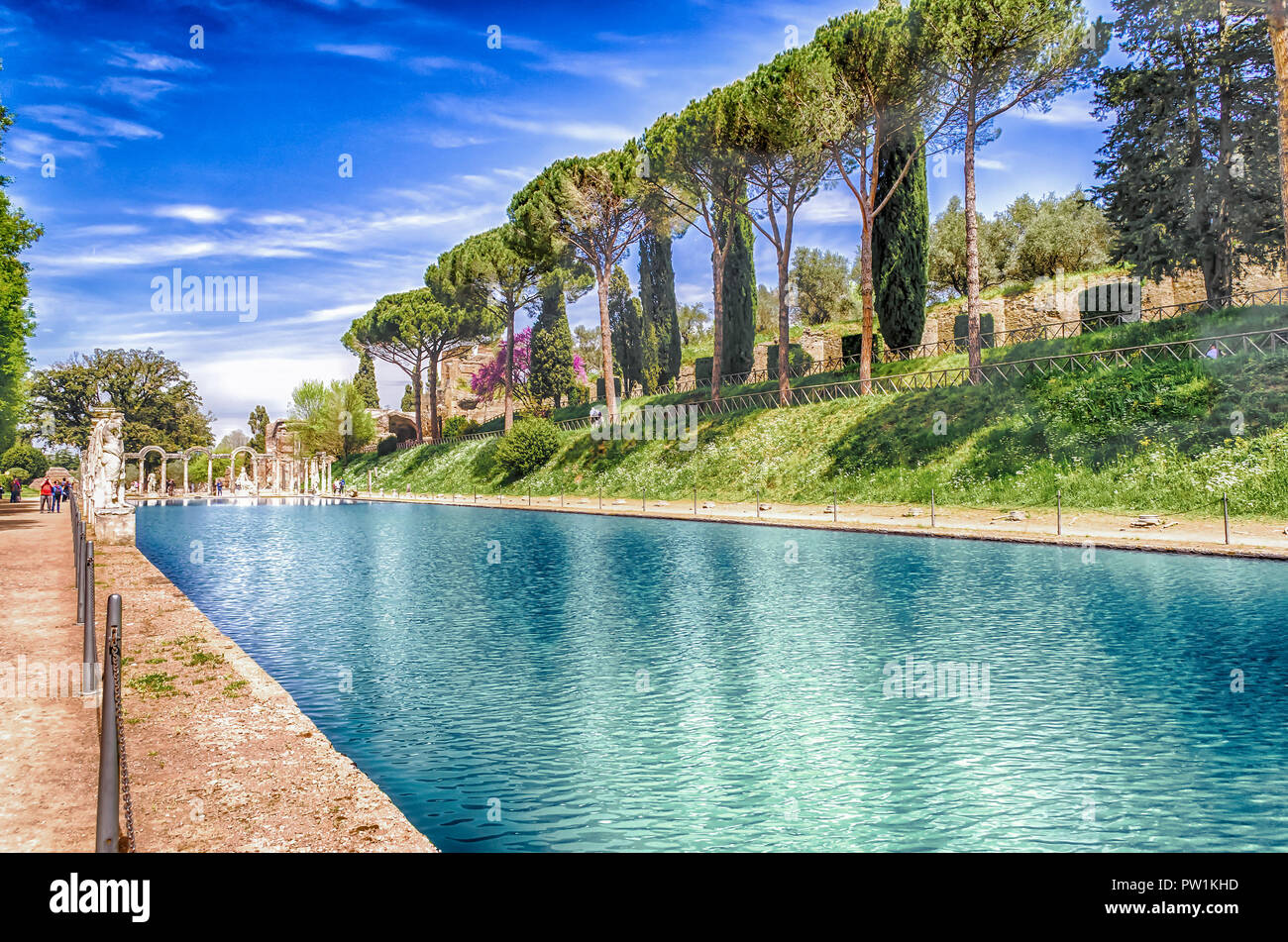 The ancient pool called Canopus, surrounded by greek sculptures in ...
