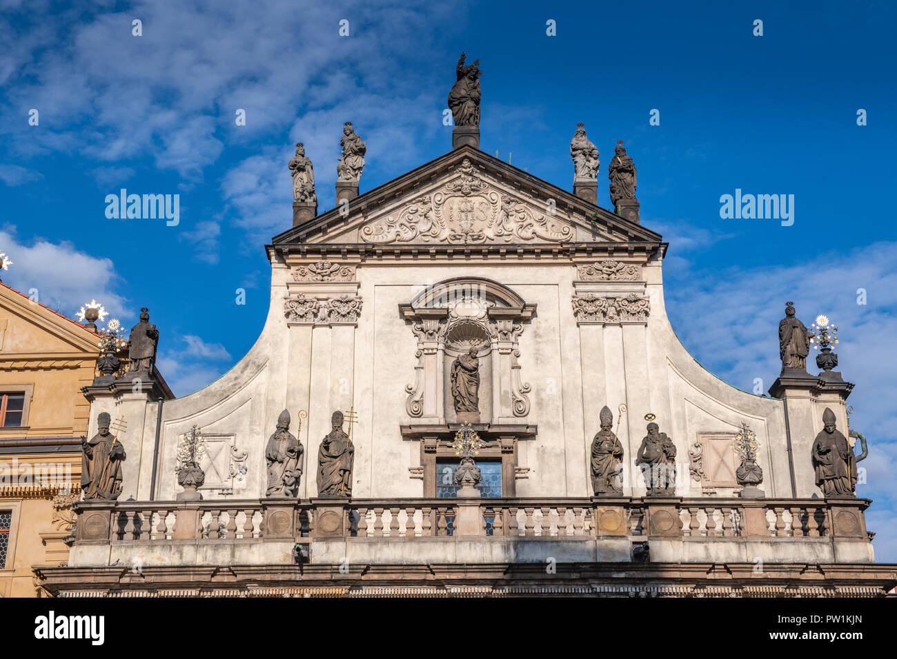 Front view of Roman Catholic architecture with sculptures on the ...