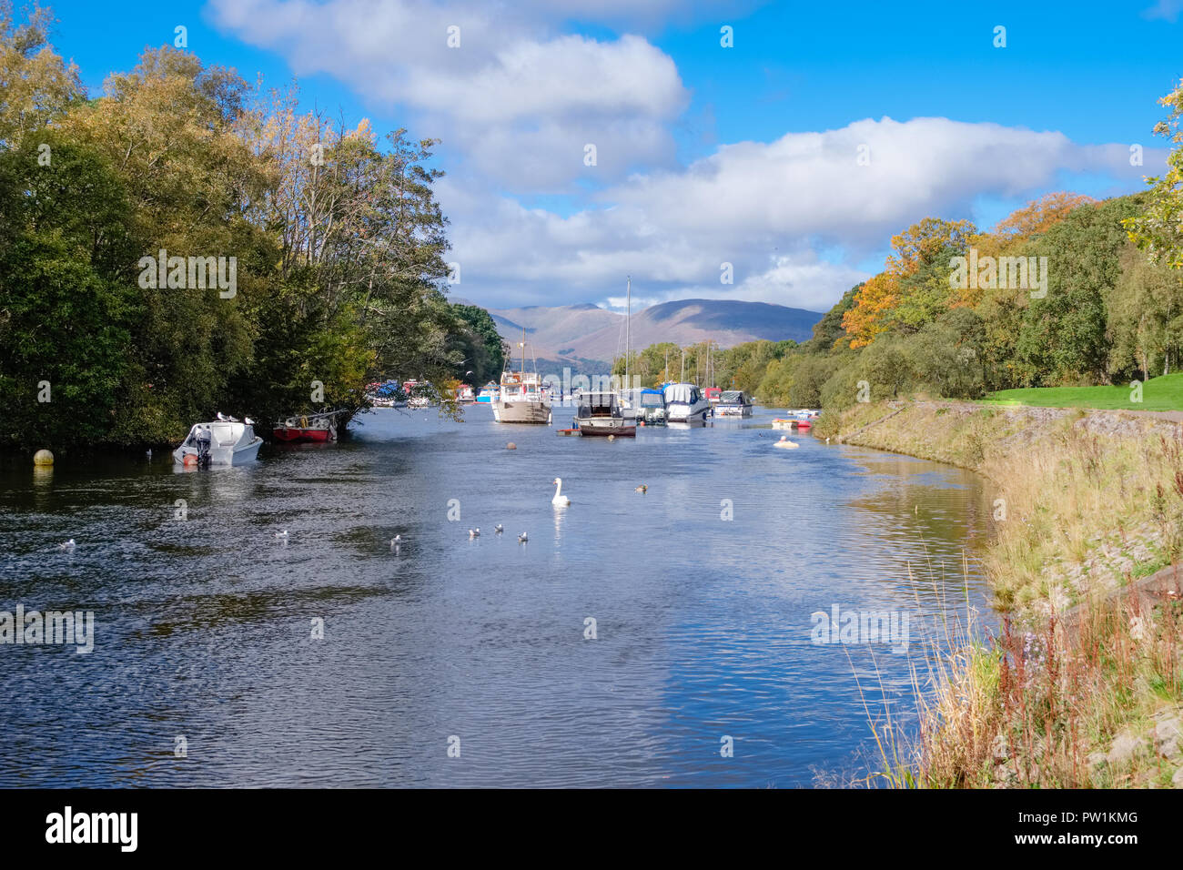 Some boats on the side of the Loch at Balloch in Autumn with lovely ...