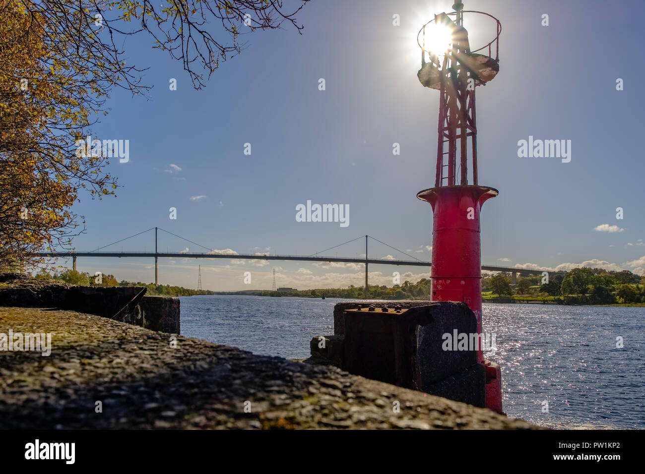 Old Port Beacon on the River Clyde with Erskine Bridge in the ...