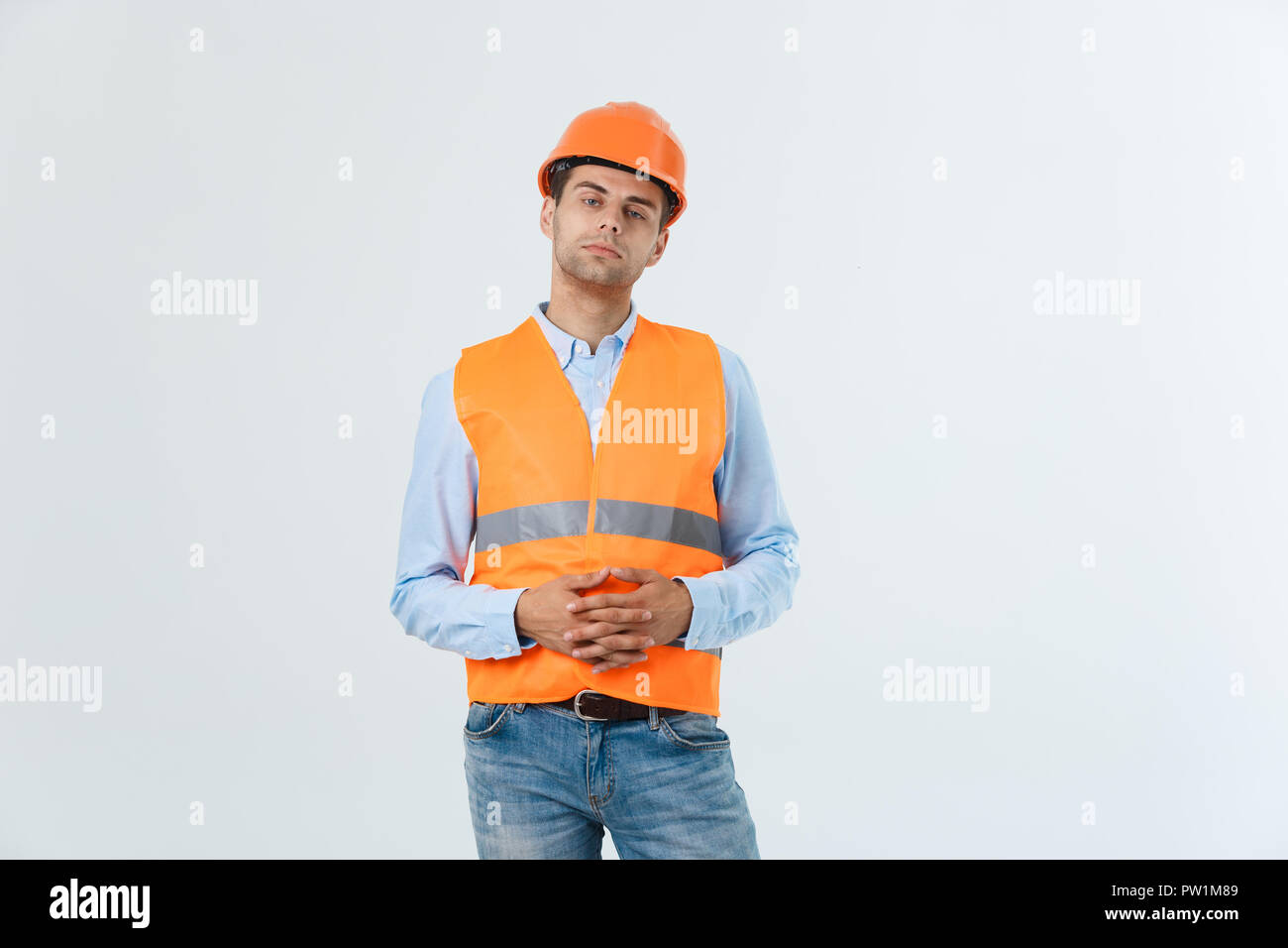 Construction engineer thinking, problem solving and solutions concept ...