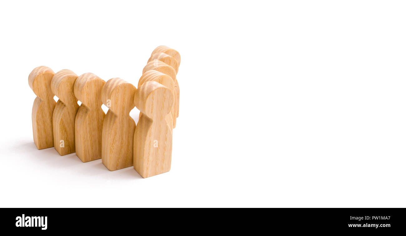 People stand in arrow formation on a white background. Teamwork concept ...