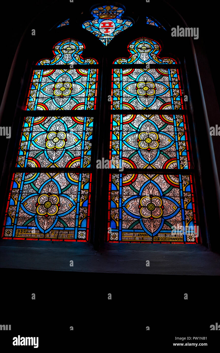 French window with colourful design on them letting in light Stock ...