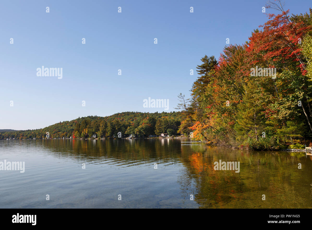 Fall foliage Thompson Lake, Oxford, Maine, USA Stock Photo - Alamy