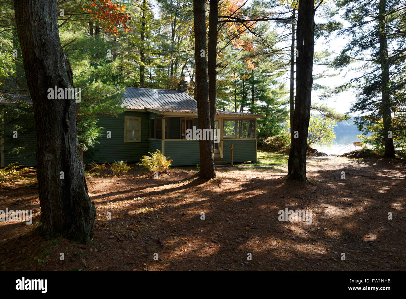 Fall foliage Thompson Lake, Oxford, Maine, USA Stock Photo - Alamy