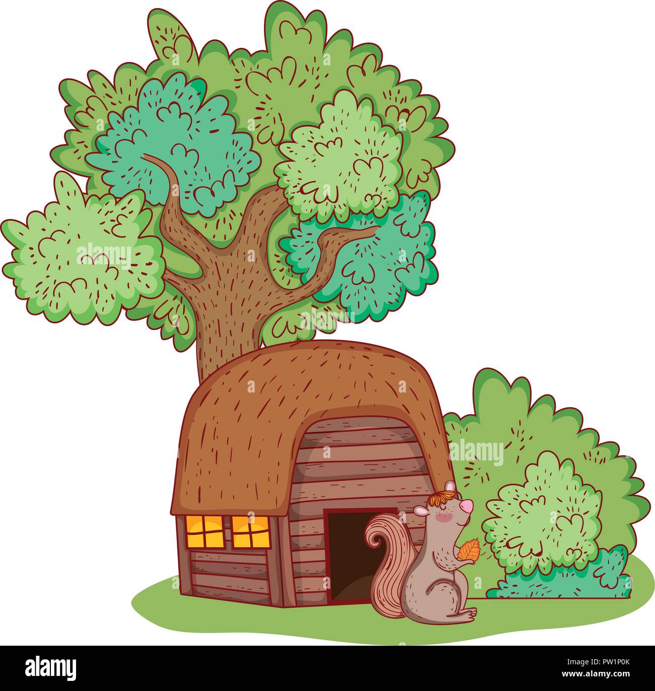 Cute squirrel house forest Stock Vector Images - Alamy
