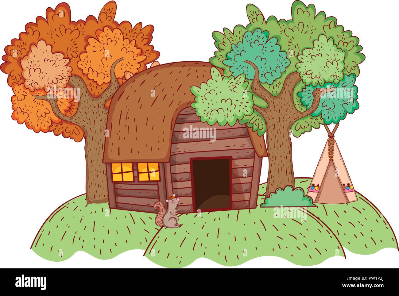 Wooden house at forest Stock Vector Image & Art - Alamy