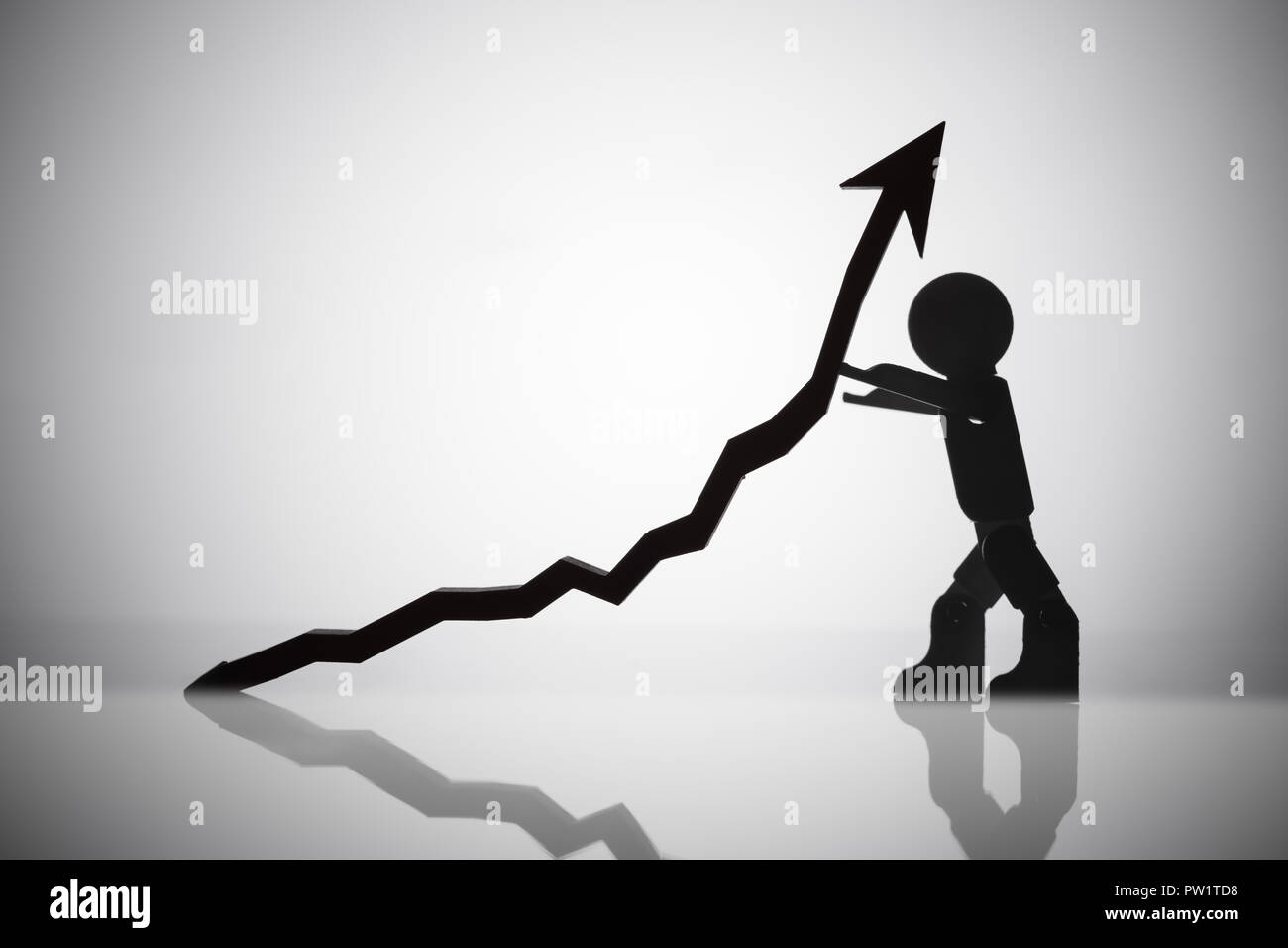 Human Figure Holding Arrow Moving In Upward Direction On Reflective ...