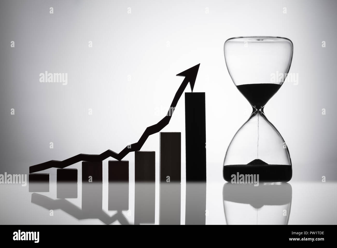 Hourglass Near Graph With Arrow Moving In Upward Direction On ...