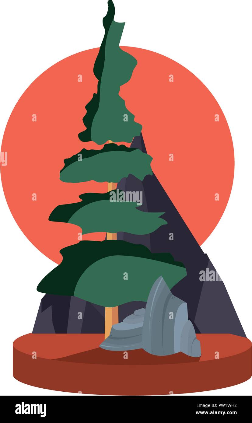 pine tree mountain rock landscape nature vector illustration Stock ...