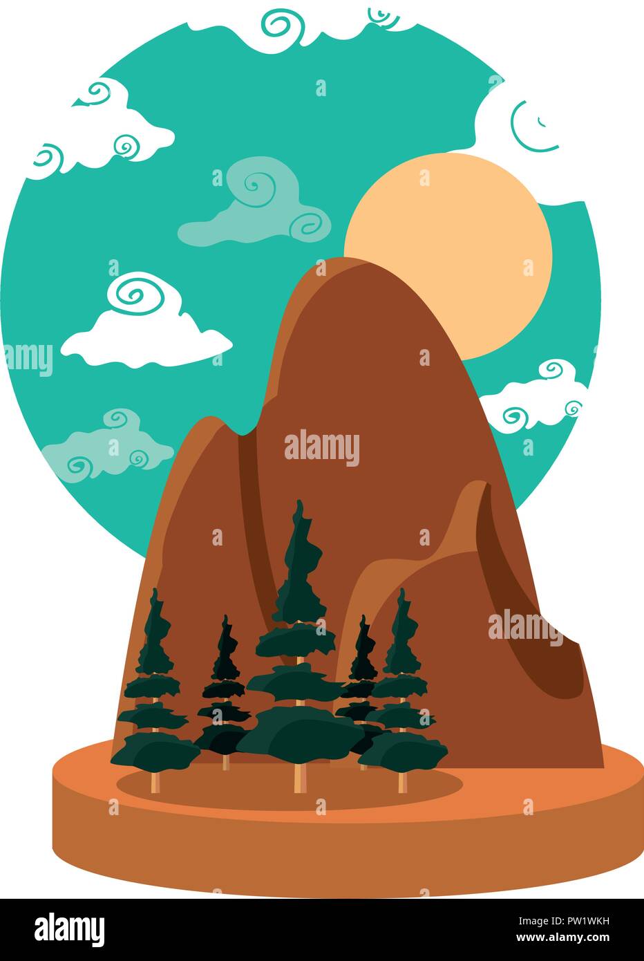 mountain pine trees morning sky landscape nature vector illustration ...