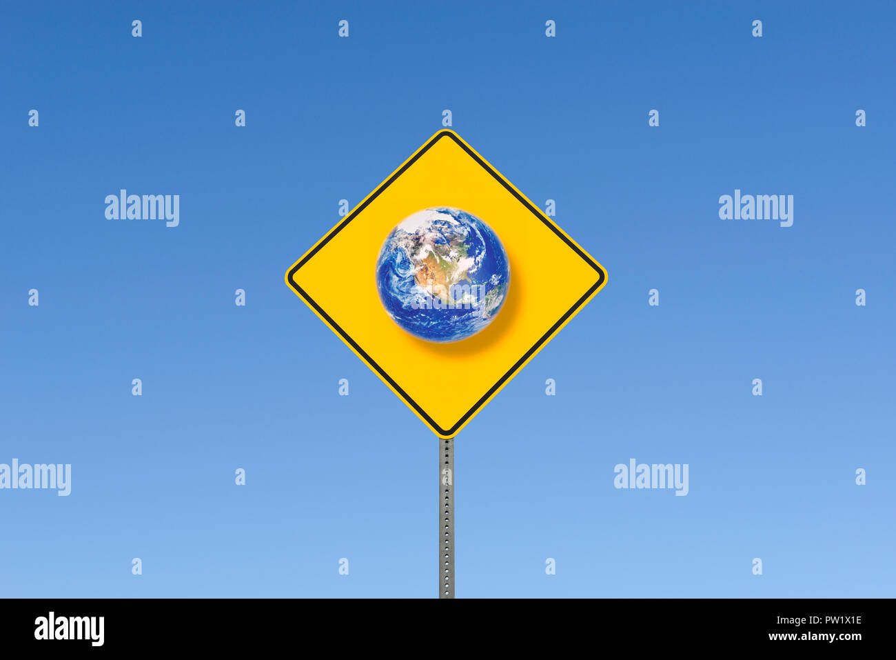 Diamond road sign with planet Earth Stock Photo - Alamy