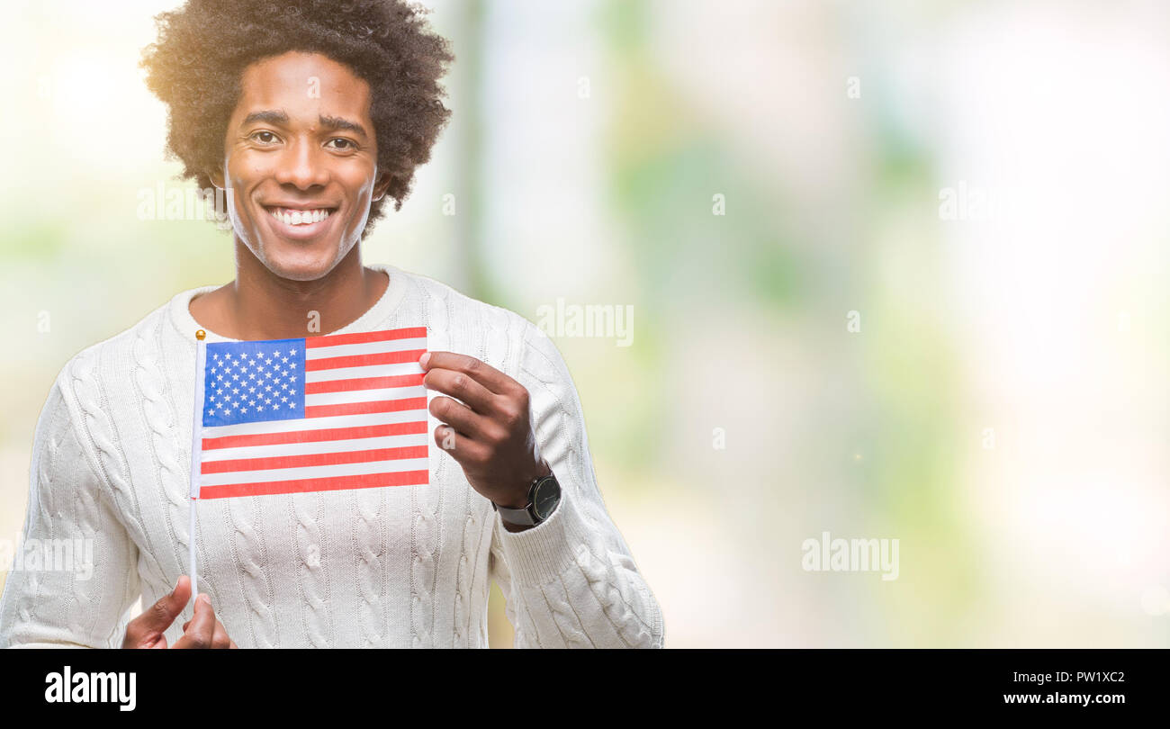 Afro american man flag of United States of America over isolated ...