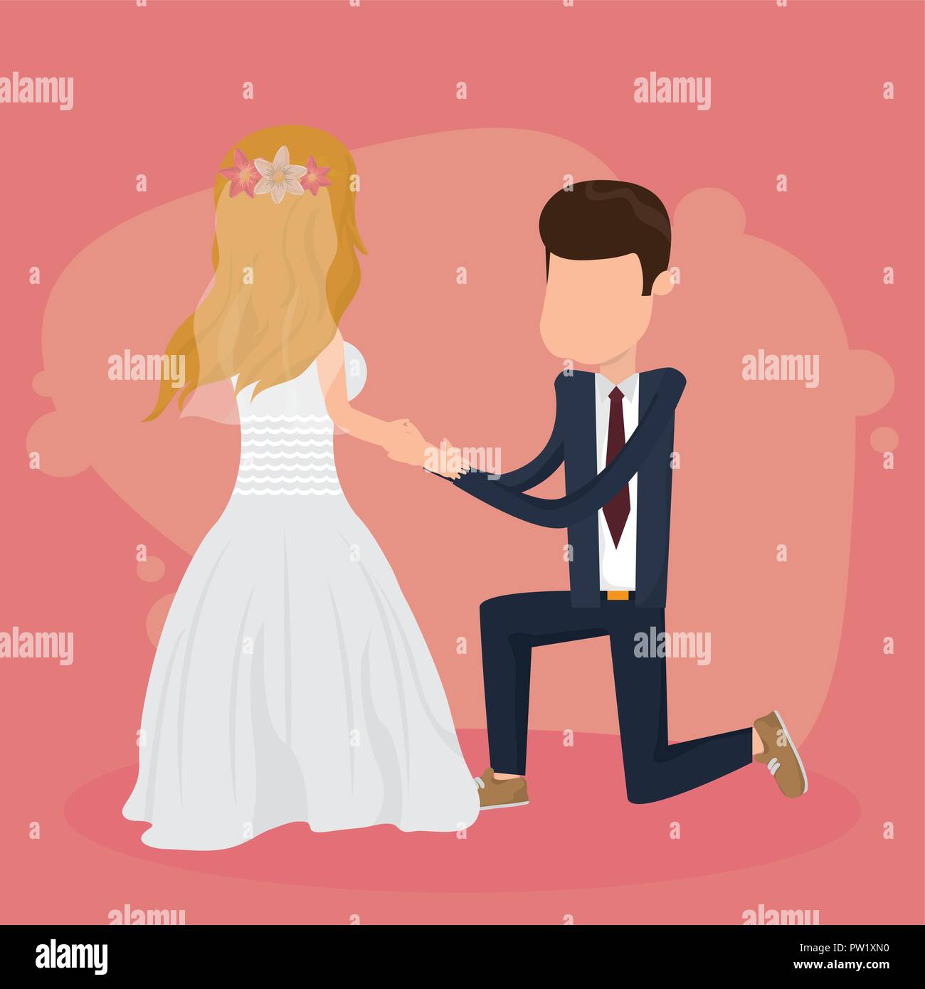 Wedding just married card with cute couple cartoon Stock Vector Image ...