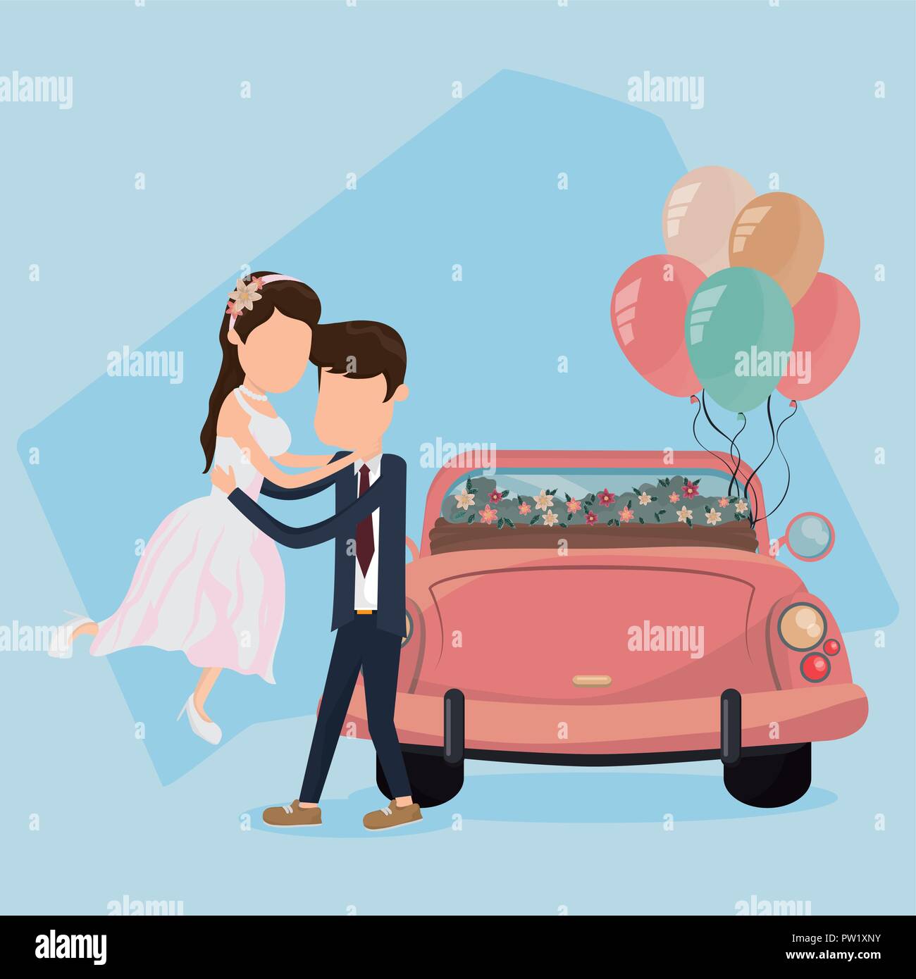 Wedding just married card with cute couple cartoon Stock Vector Image ...