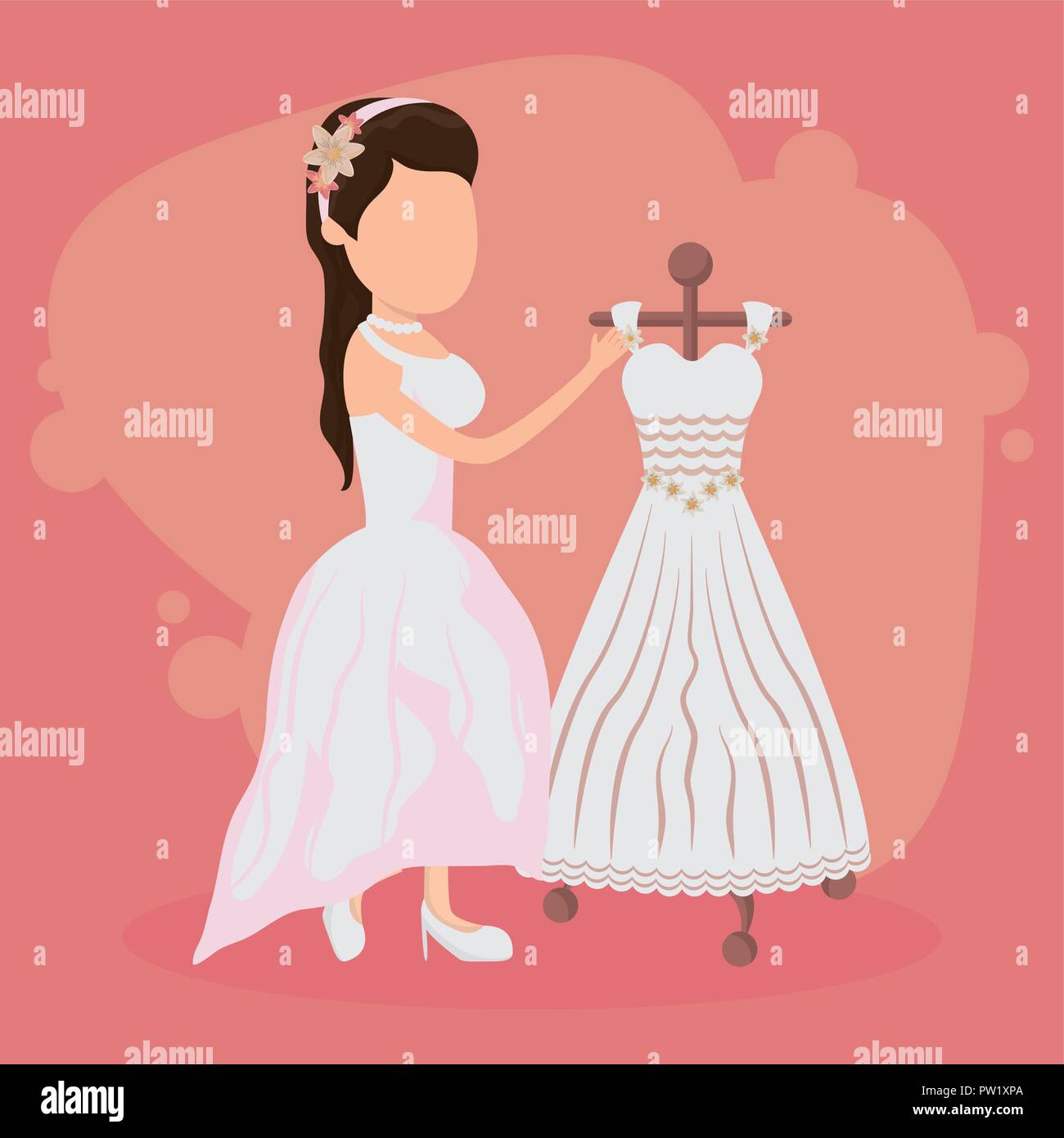 Wedding just married card with cute bride cartoon Stock Vector Image ...