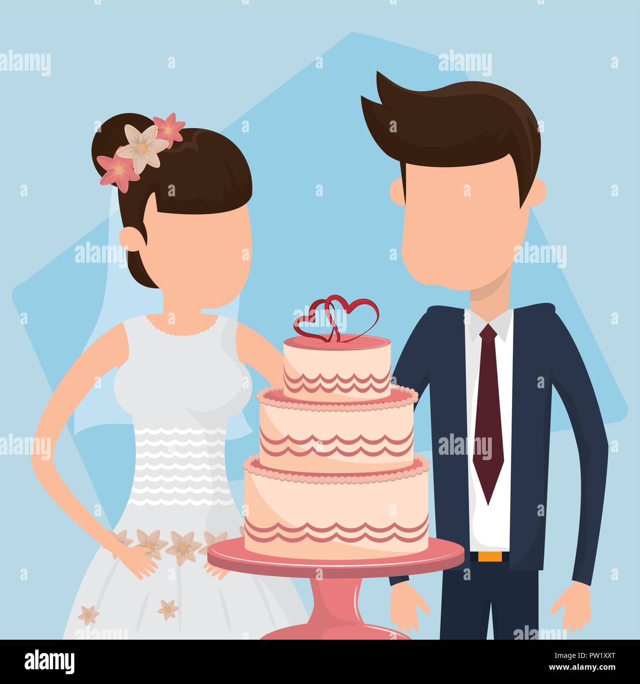 Wedding just married card with cute couple cartoon Stock Vector Image ...