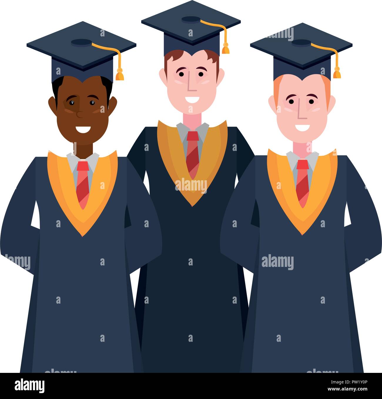 three graduate men in graduation robe vector illustration Stock Vector ...