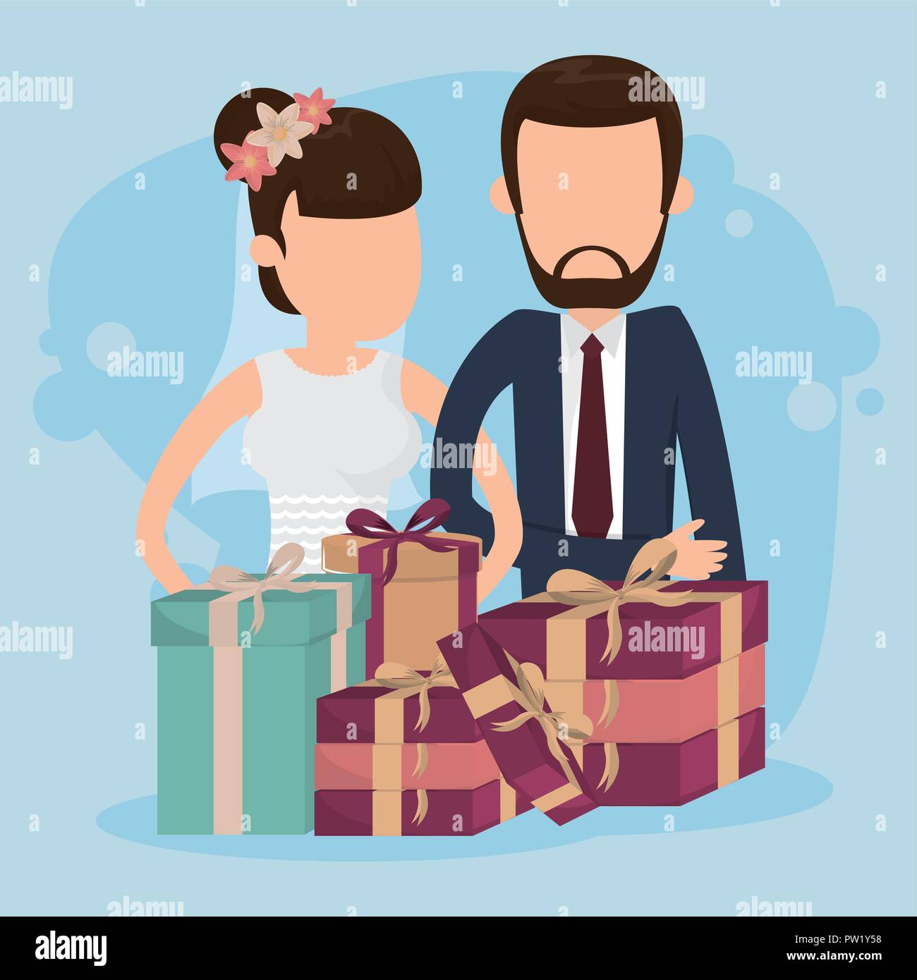 Wedding just married card with cute couple cartoon Stock Vector Image ...