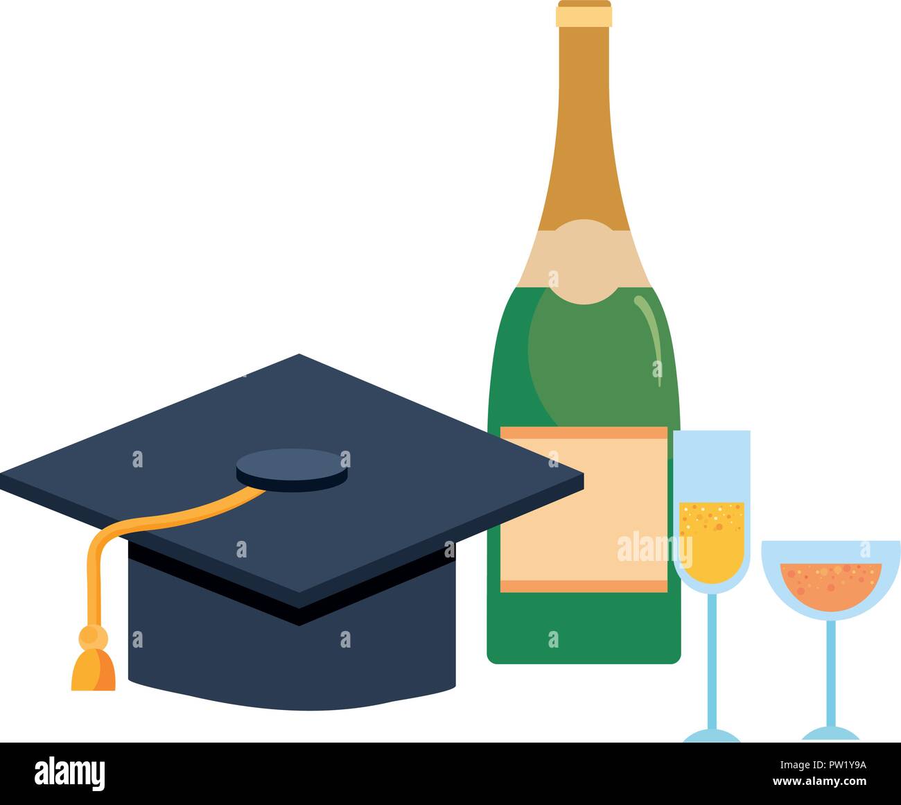graduation hat school champagne and glasses vector illustration Stock ...