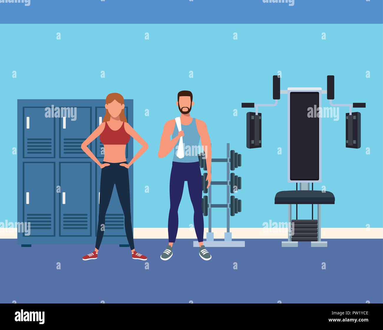 Fitness people training inside gym scenery vector illustration graphic ...