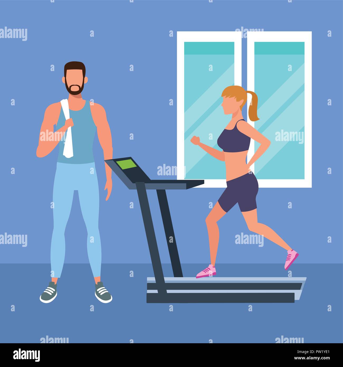 Fitness people training inside gym scenery vector illustration graphic ...