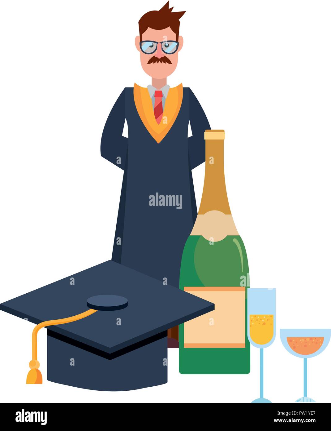 graduate man champagne and glasses vector illustration Stock Vector ...