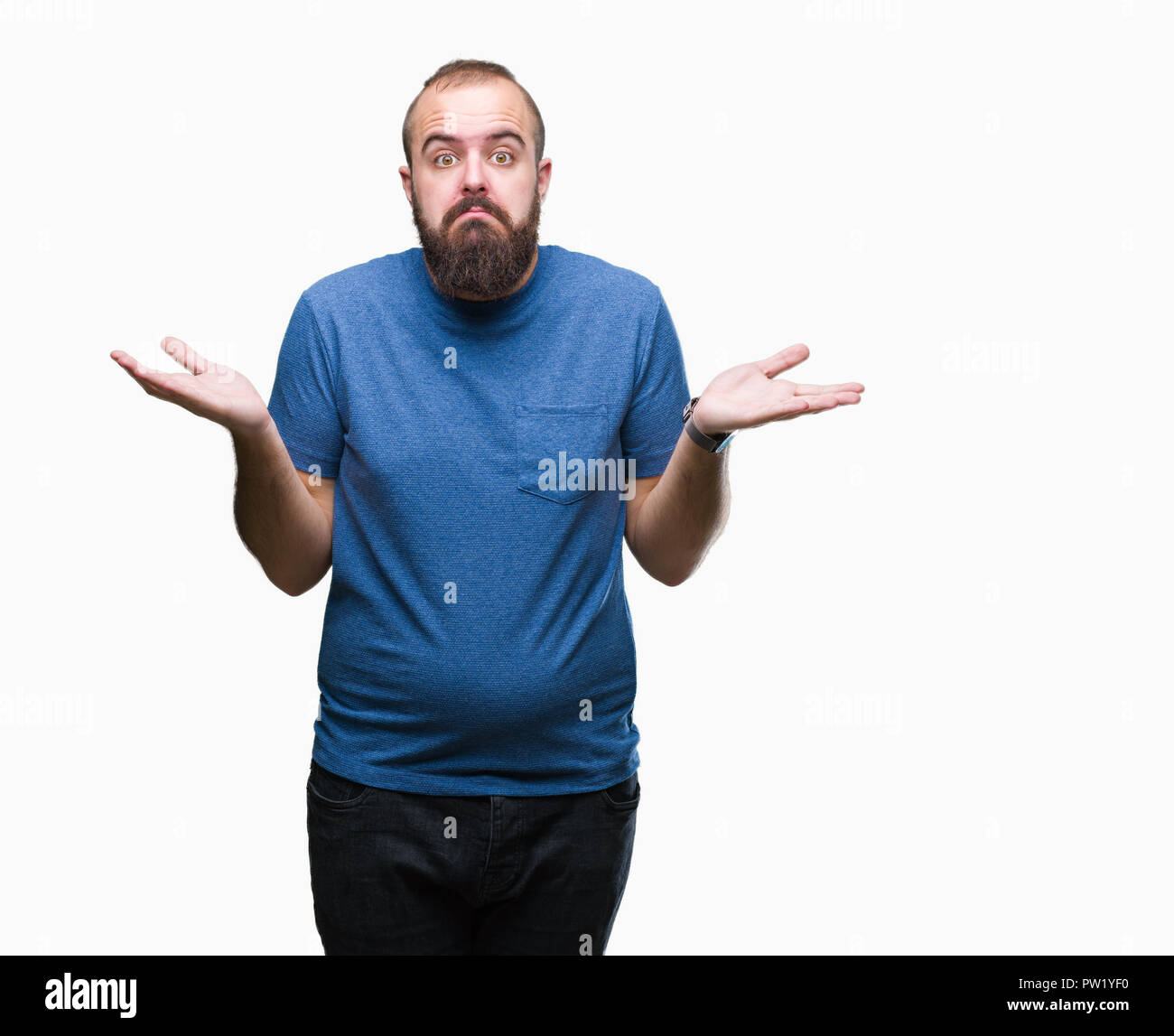 Young caucasian hipster man over isolated background clueless and ...