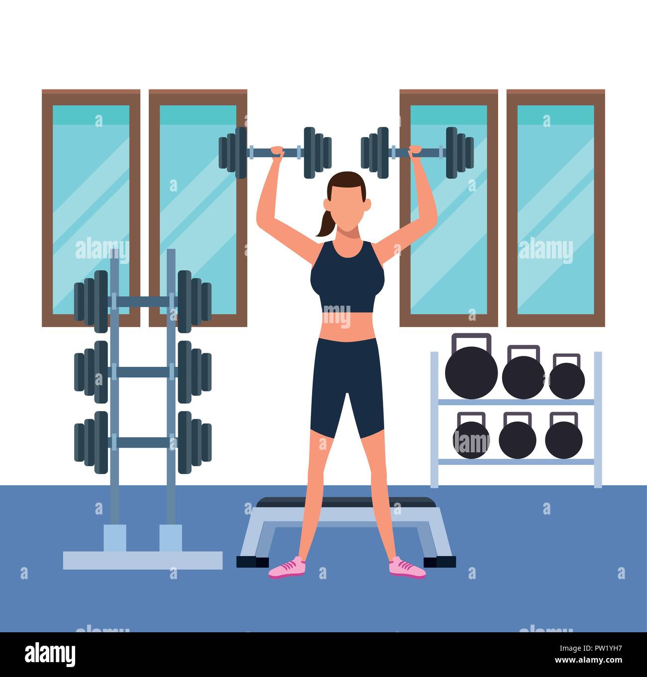 Fitness woman training inside gym vector illustration graphic design ...