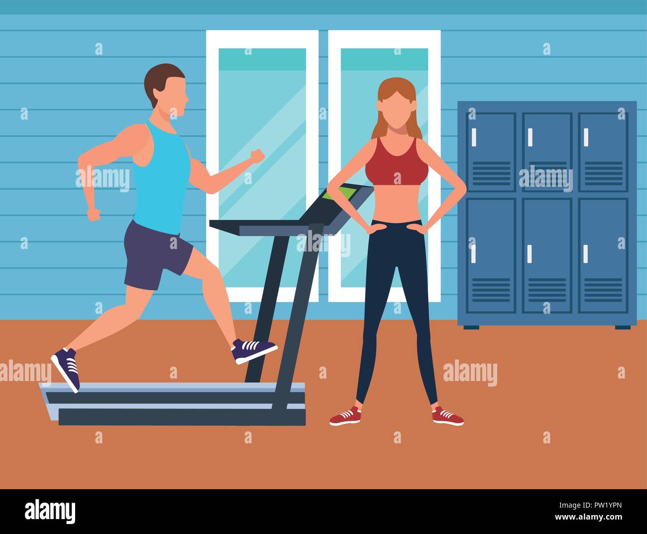 Fitness people training inside gym scenery vector illustration graphic ...
