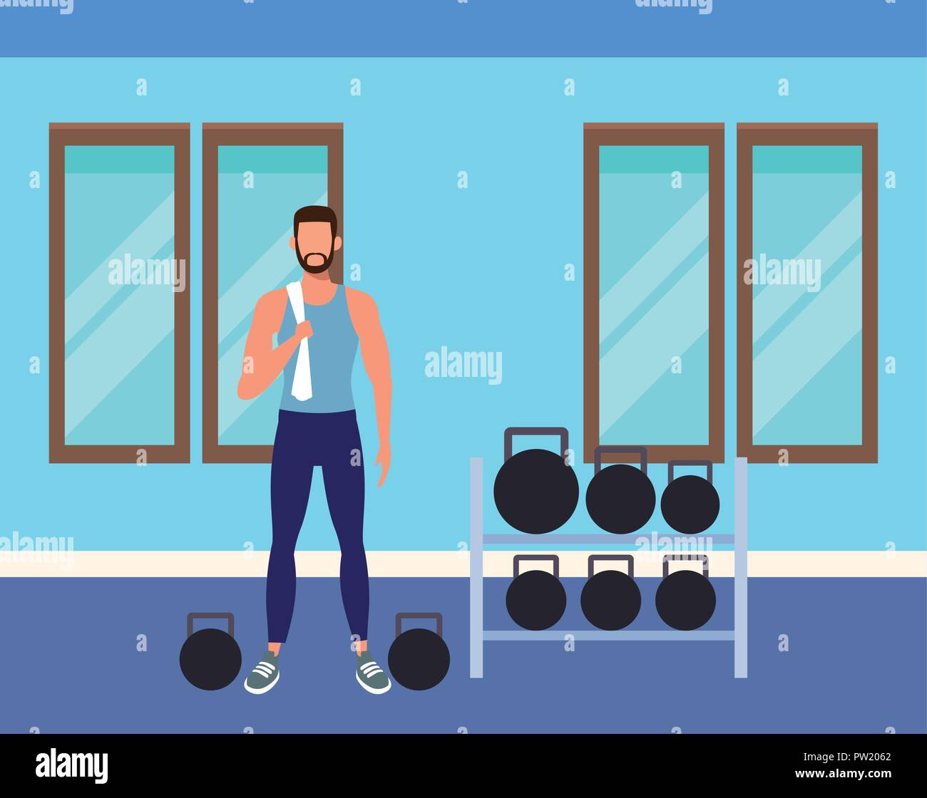 Fitness man training inside gym vector illustration graphic design ...