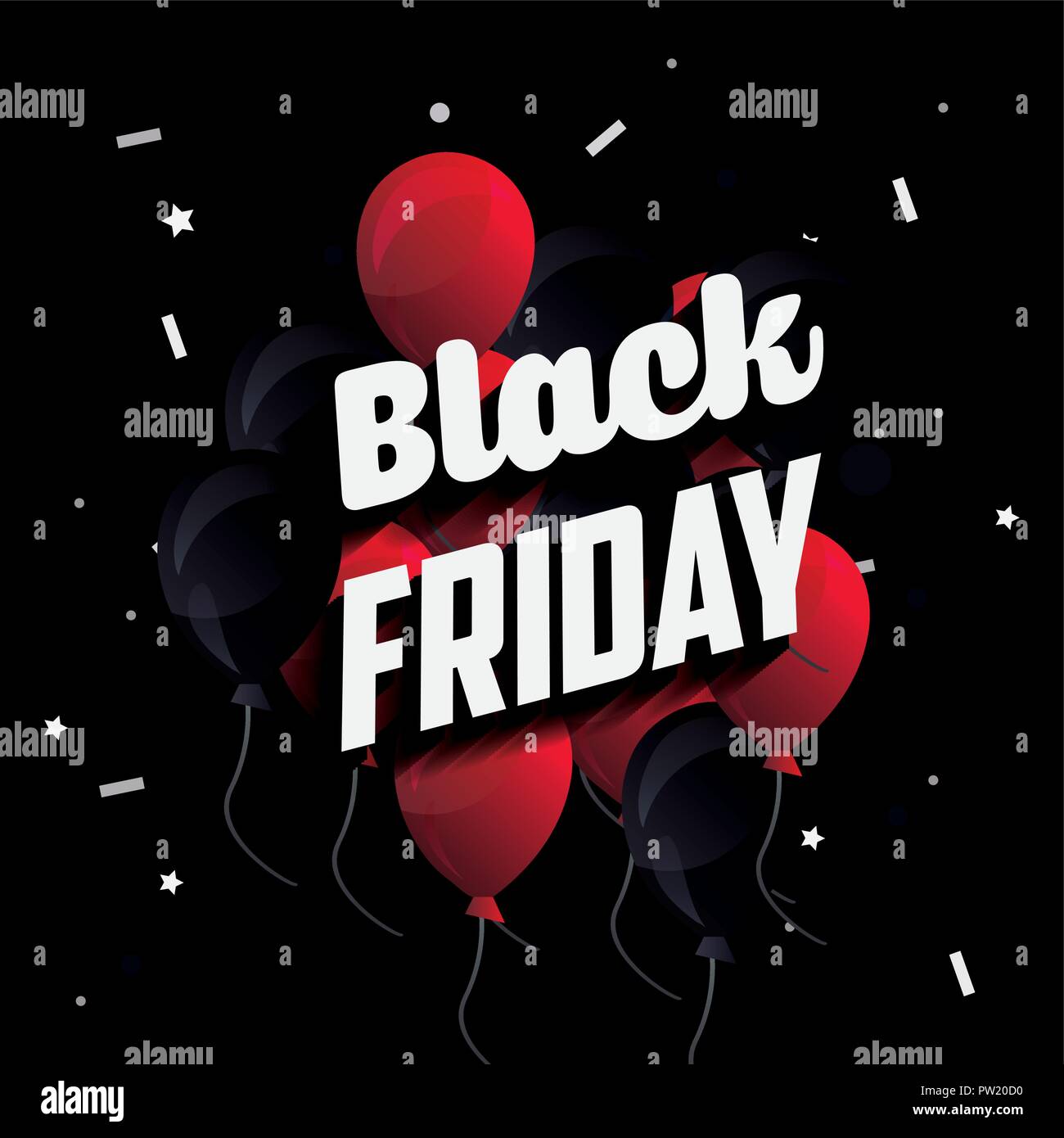 black friday shopping confetti balloons sign vector illustration Stock ...